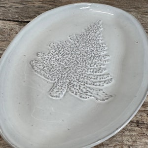 Christmas Tree Plate by Mariposa, Winter White Pottery Ceramic Oval ...