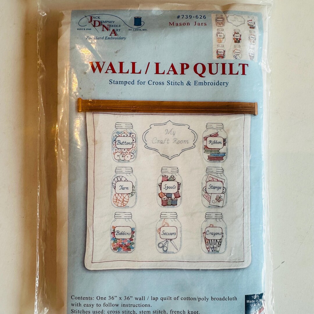 Mason Jars Wall Quilt Kit, Jack Dempsey Needle Art Stamped Fabric to ...