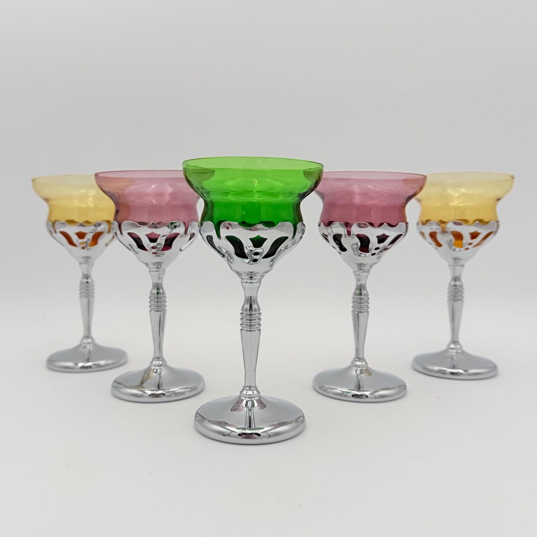 Art Deco Farber Bros Cocktail Liquor Glasses Set of 5 – Chrome ...