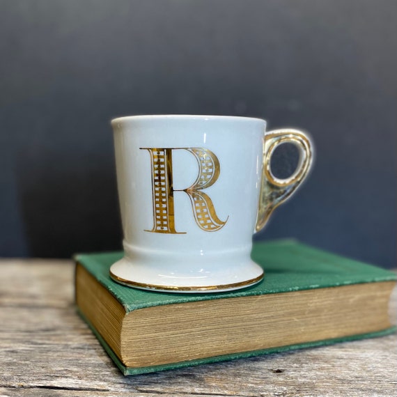 Anthropologie R Mug Letter R Monogram Mug White With Gold | Etsy