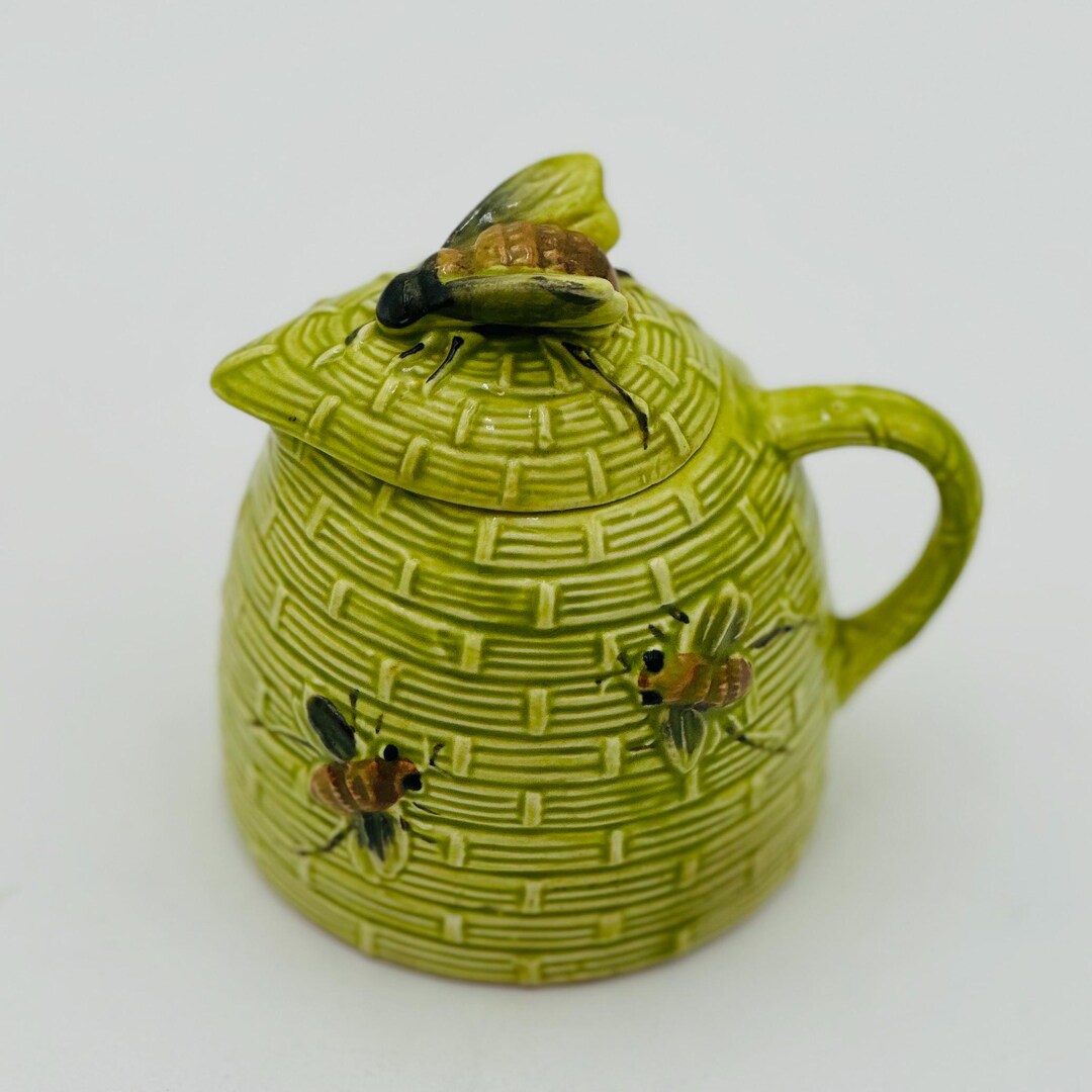 Vintage Green Beehive Honey Pot Syrup Pitcher With Bee Design, Ceramic ...