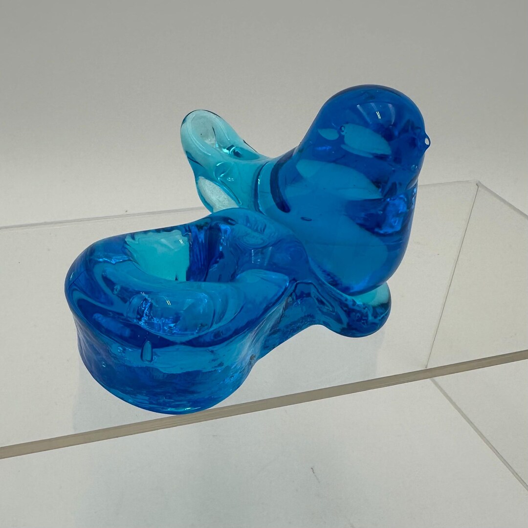 Vintage Bluebird Candle Holder – Leo Ward Glass 1986 Cobalt Blue Bird ...