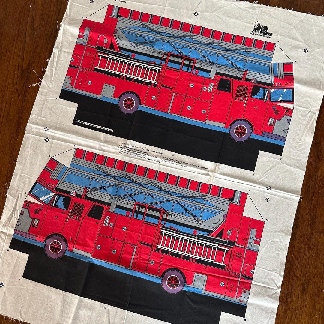 Vintage Fire Truck Fabric Panel – the Toy Works Kit #10111 – 1981 Sew ...
