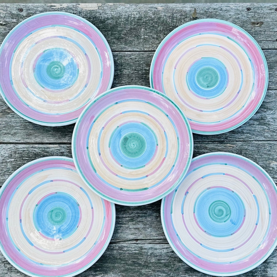 Caleca Dinner Plates Set of 5 Italian Pottery Striped Plates Cabana ...