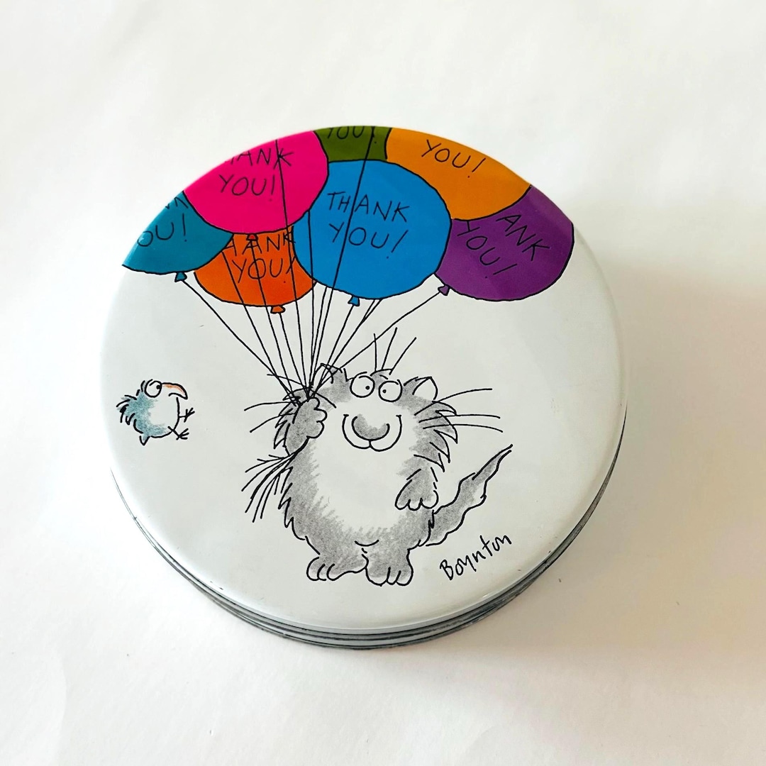 Vintage Sandra Boynton Thank You Tin: Gray Cat Balloon Bouquet - Etsy