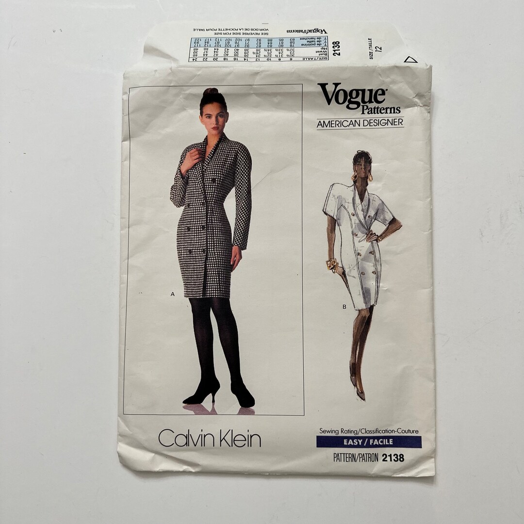 Vogue 2138 Calvin Klein Pattern – Double-breasted Dress – 1988 Vintage ...