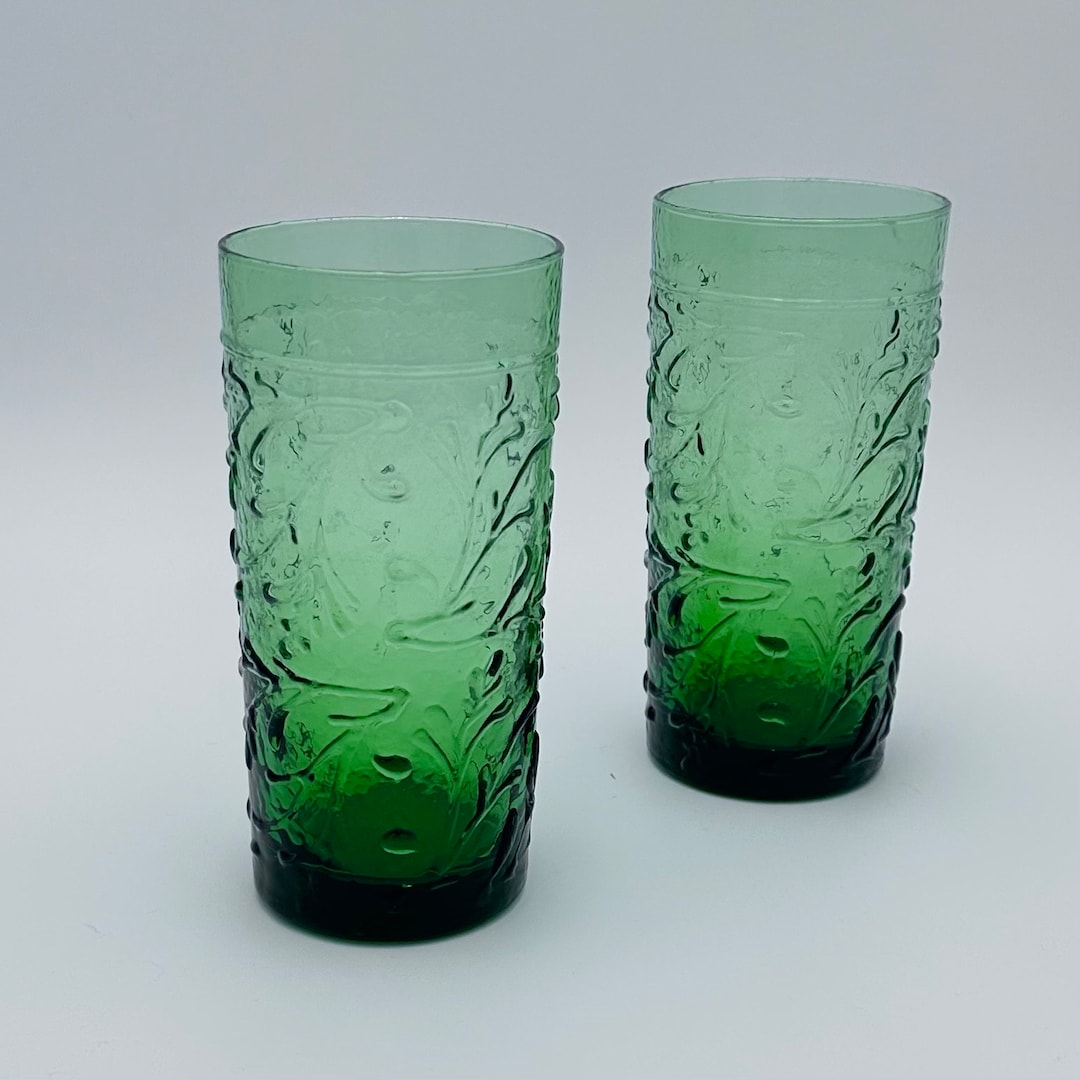 Vintage Green Glassware Libbey Tumblers - Set of 2 Large 18 Oz Coolers ...