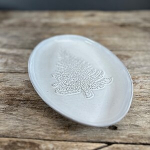 Christmas Tree Plate by Mariposa, Winter White Pottery Ceramic Oval ...