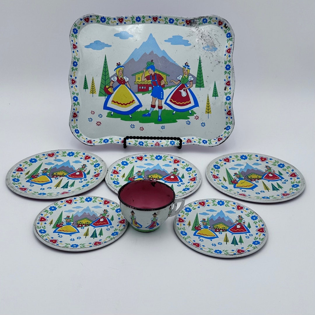 Alpine Swiss by Ohio Art Vintage Tea Set 1950s Tin Lithograph Swiss ...
