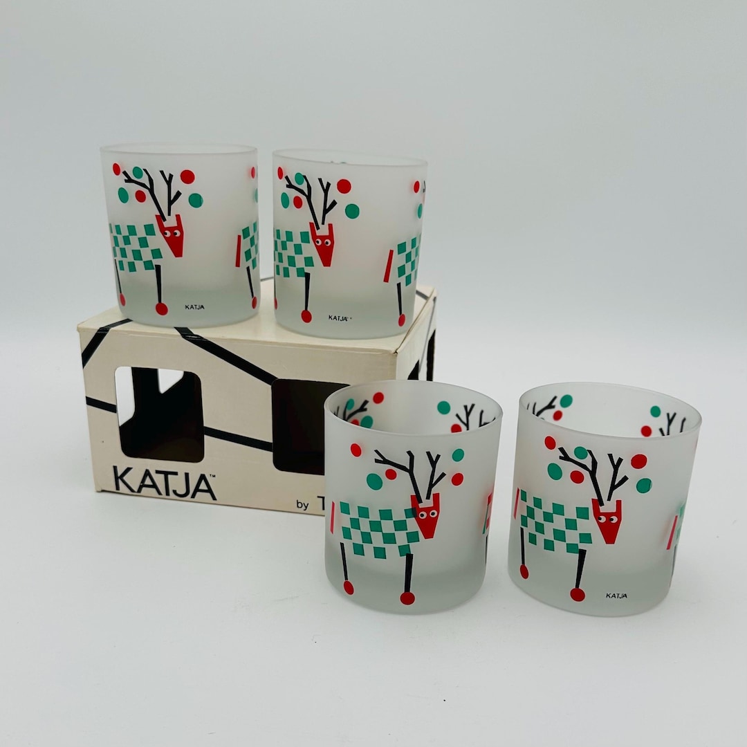 Vintage 1980s Christmas Glassware, Katja Reindeer Glasses, Set of Four ...