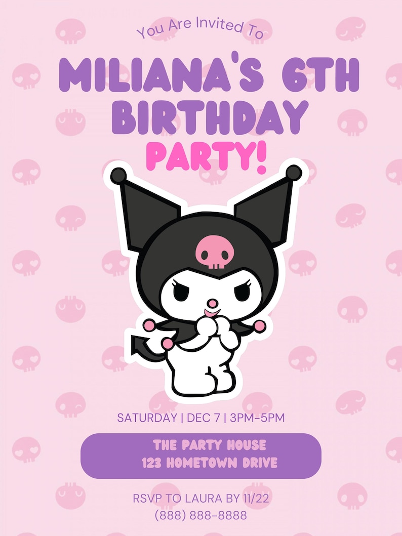Editable Kuromi Birthday Invitation | Kawaii Digital Download | 5"x7 ...