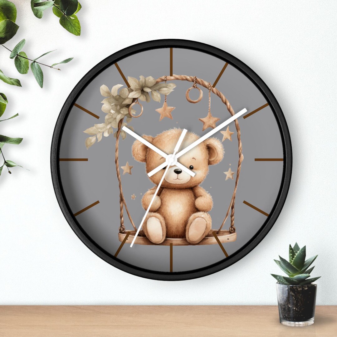Charming Teddy Bear Wall Clock, Cute Nursery Decor, Kids Room Clock ...