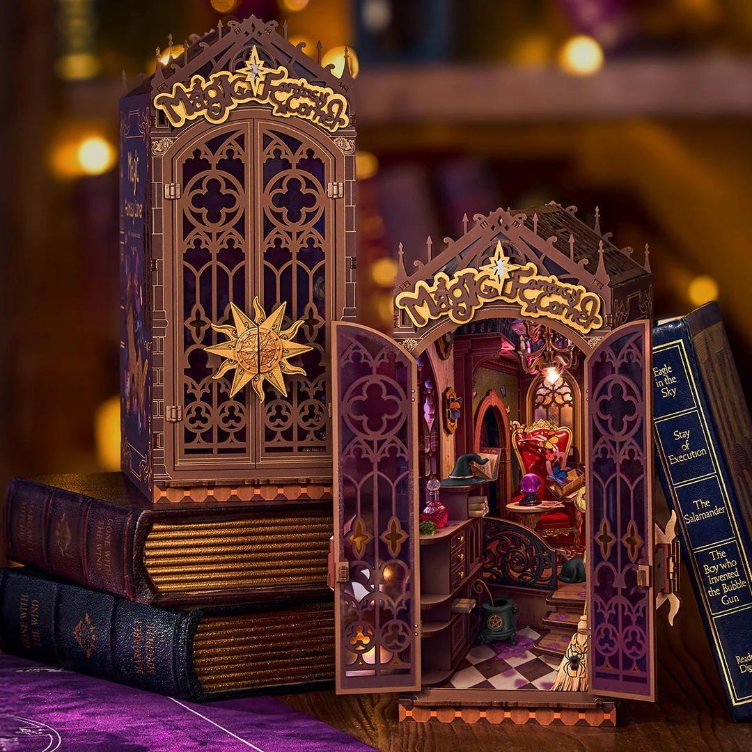 Rolife Magic Fantasy Corner DIY Book Nook Bookshelf Insert With Lights ...