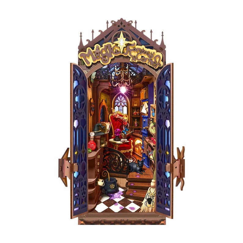 Rolife Magic Fantasy Corner DIY Book Nook Bookshelf Insert With Lights ...