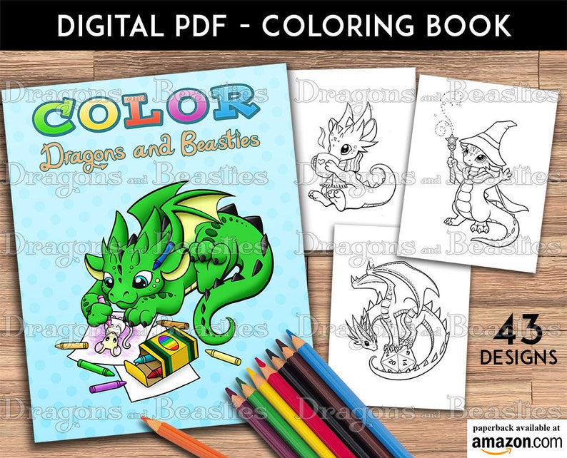 Color Dragons and Beasties Kids / Adult Coloring Pages | Etsy