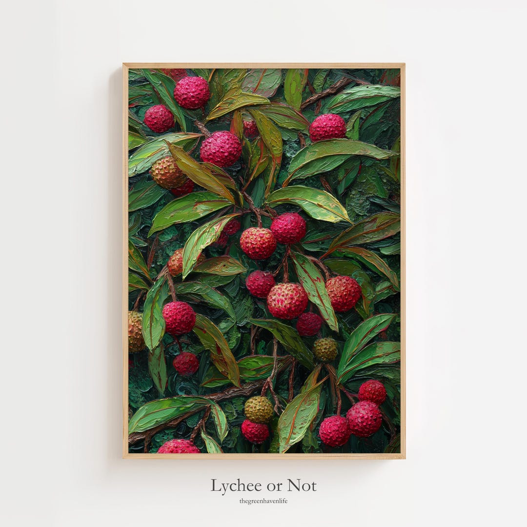 Lychee Tree Botanical Print: Textured Impasto Painting (digital ...