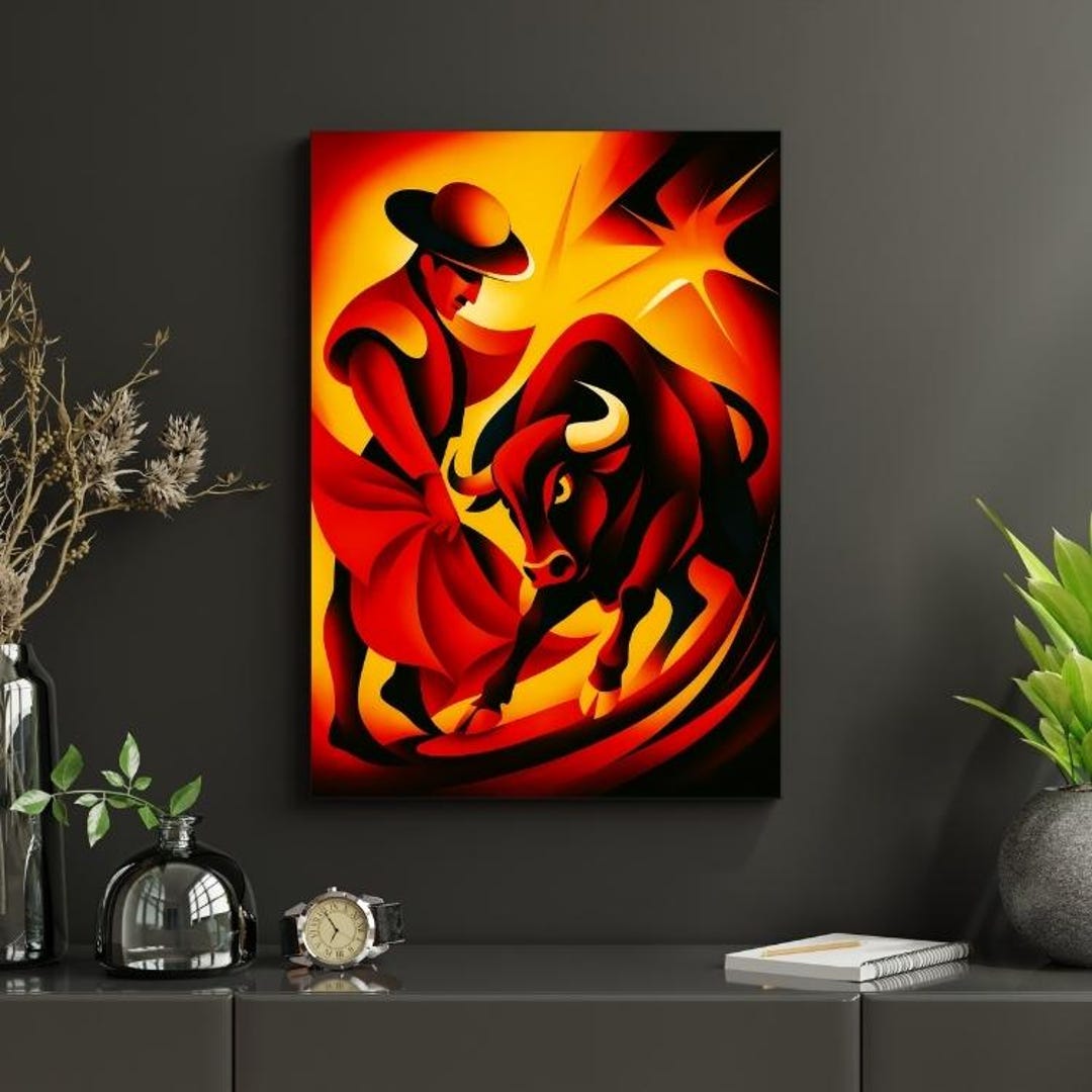 Matador and Bull Abstract Art Print: Modern Cubist Style (digital ...