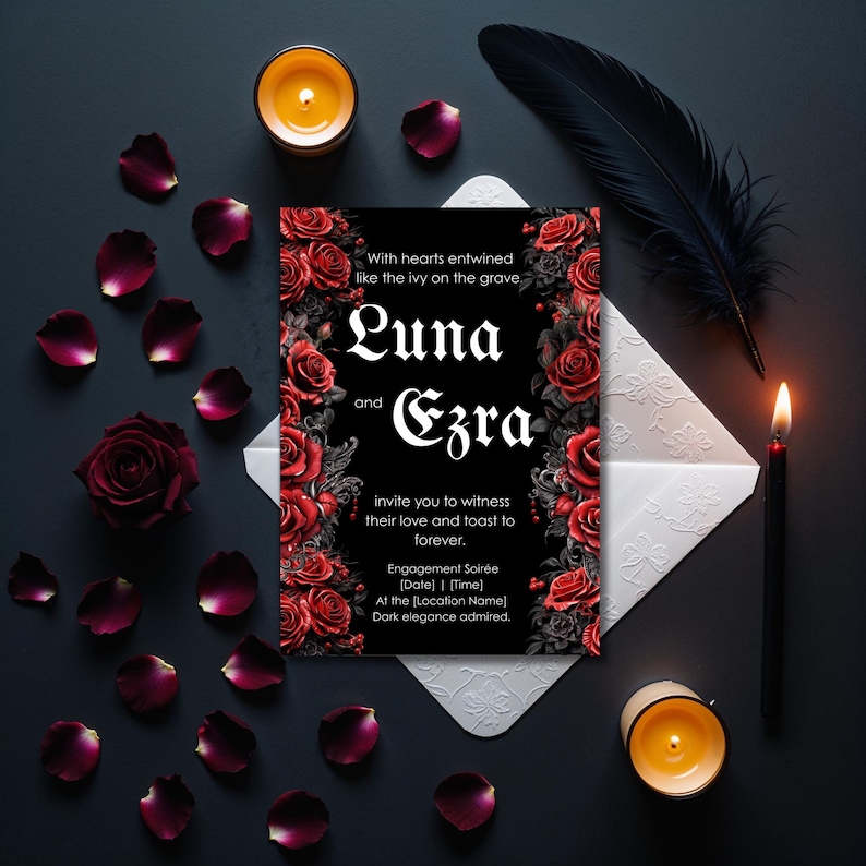 Gothic Printable Engagement Party Invitations Canva Template | Editable ...
