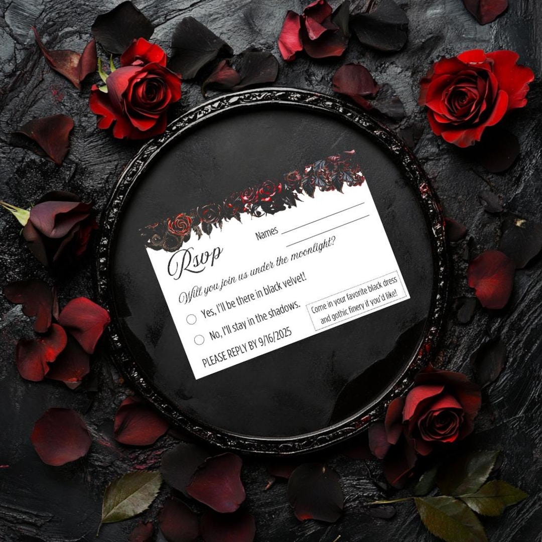 Gothic Romance Bridal Shower RSVP Card | Dark Floral Printable PDF With ...