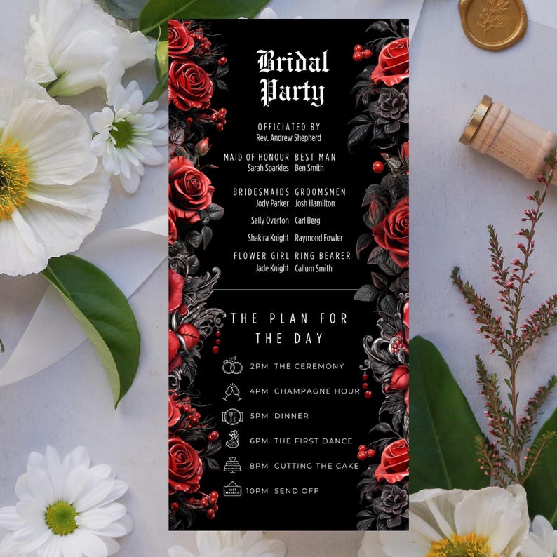 Goth Wedding Program Template MMV001, 4x8 Double Sided Canva Printable ...