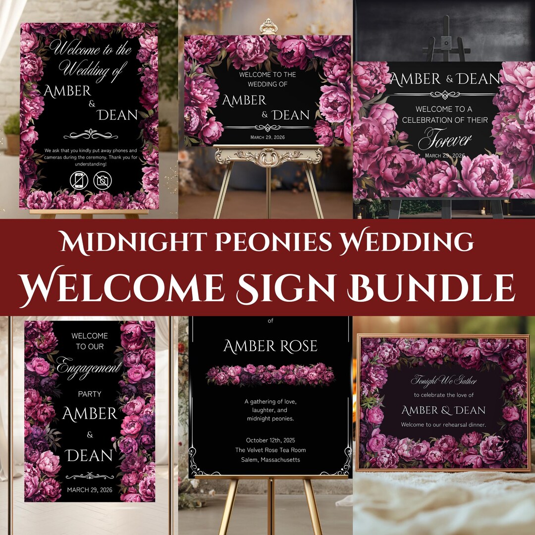 Gothic Wedding Welcome Sign Bundle, Dark Floral Editable Canva ...