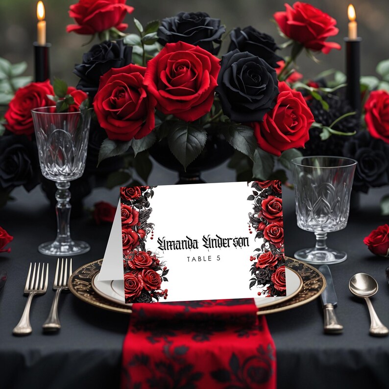Goth Wedding Reception Place Cards Template – Editable Canva, Elegant ...
