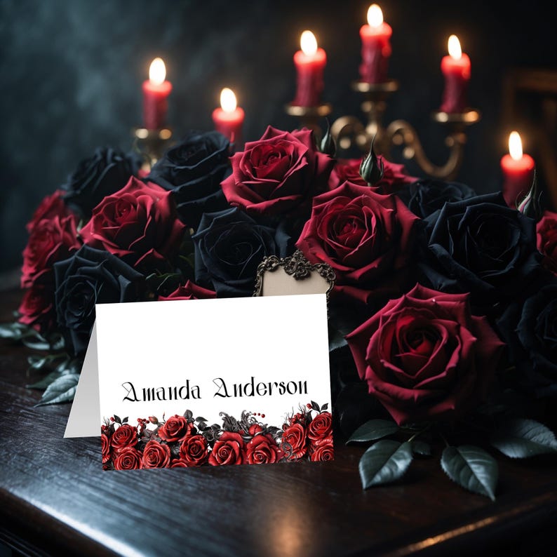 Goth Wedding Reception Place Cards Template – Editable Canva, Elegant ...