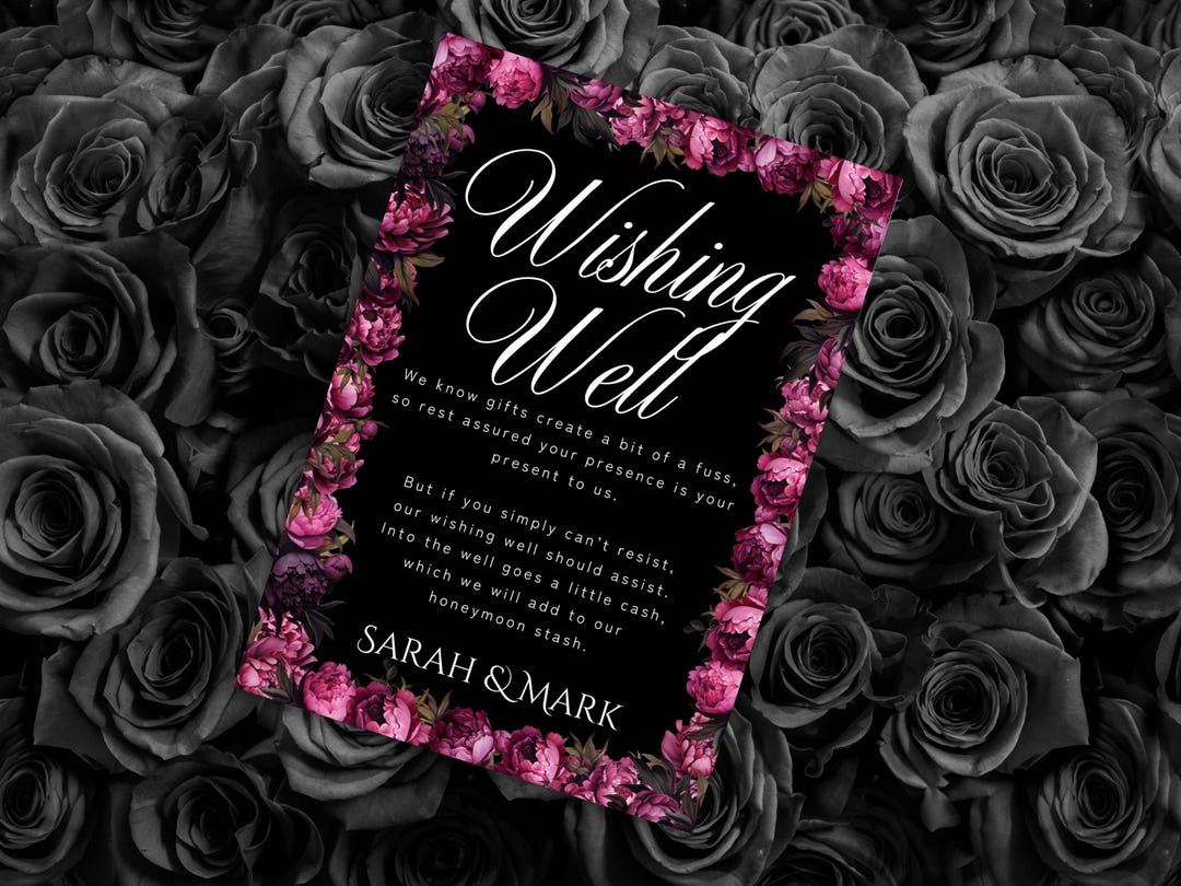 Gothic Wishing Well Card Template, Dark Floral Wedding Gift Poem Canva ...