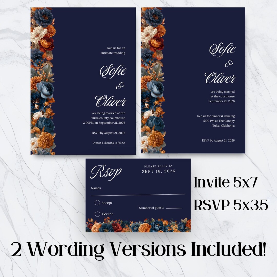 Elegant Courthouse Wedding Invitation Set • 2 Wordings Included • Navy ...