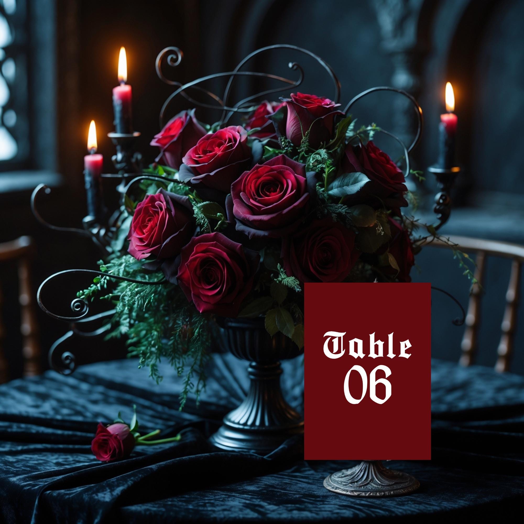 Goth Romance Table Number Cards, Editable Canva Template, 4x6 Gothic ...