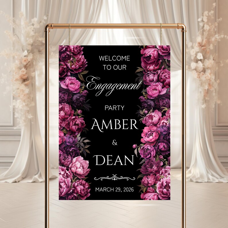 Gothic Wedding Welcome Sign Bundle, Dark Floral Editable Canva ...