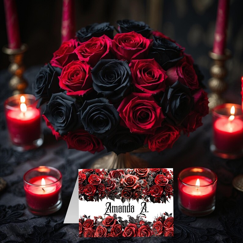 Goth Wedding Reception Place Cards Template – Editable Canva, Elegant ...