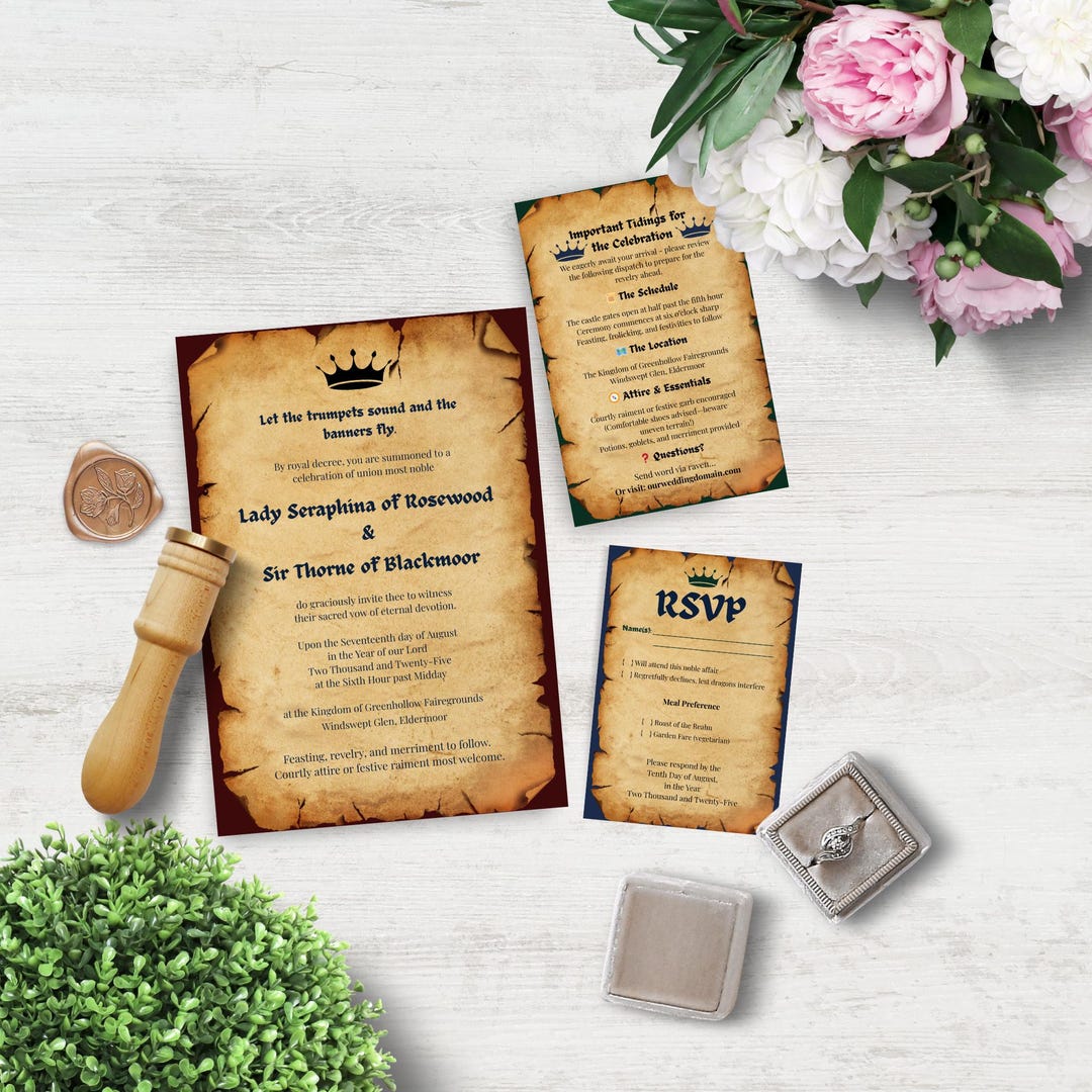 Renaissance Wedding Invitation Suite, Canva Template | Medieval, RSVP ...