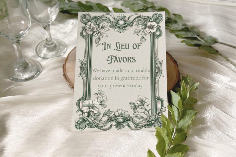 In Lieu of Favors Sign Printable – Victorian Vintage Sage Green Wedding ...