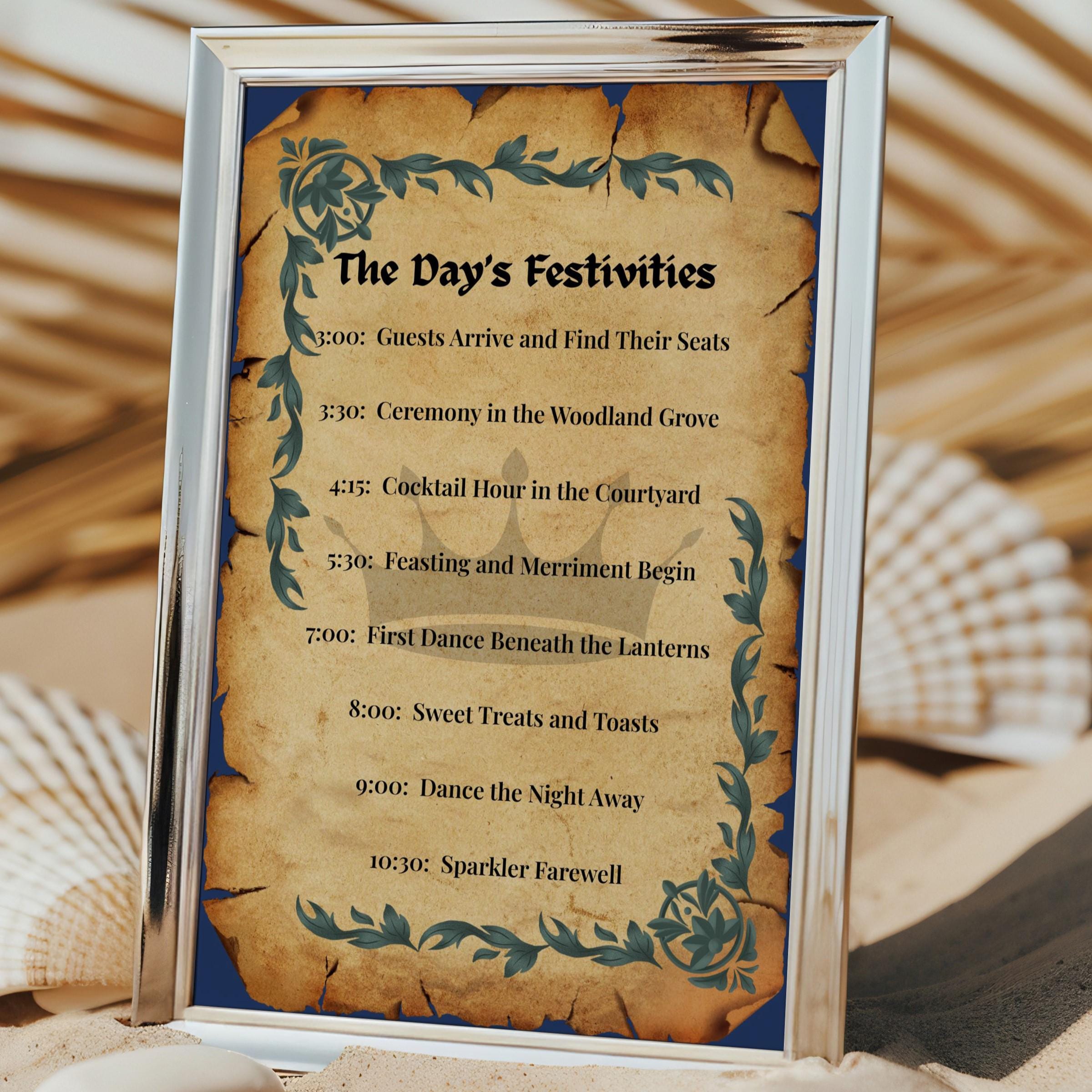 Renaissance Wedding Itinerary Template | Enchanted Scroll Insert | 4x6 ...