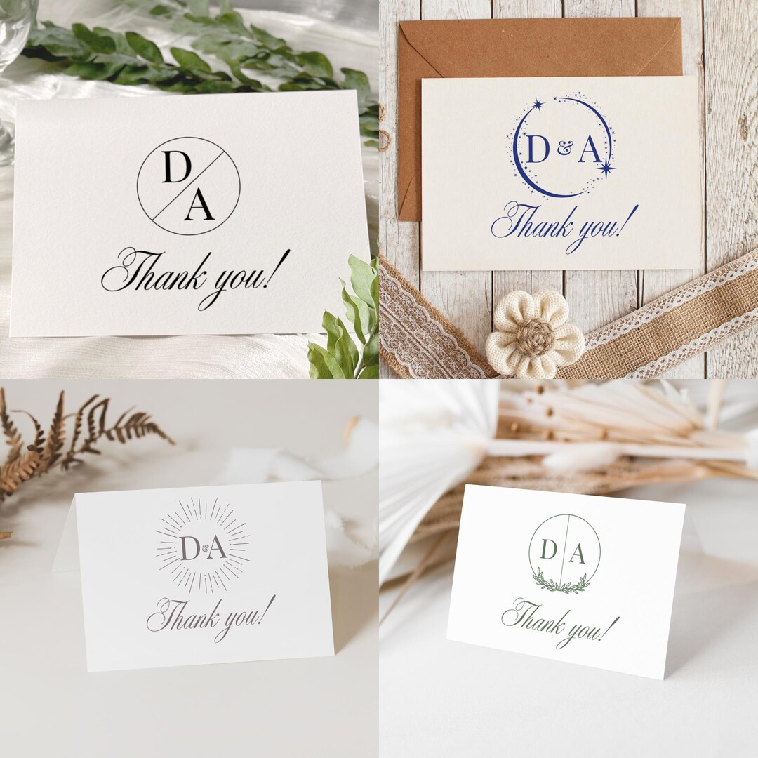 Editable Thank You Card Template With Monogram – Folded 5x7 Canva ...