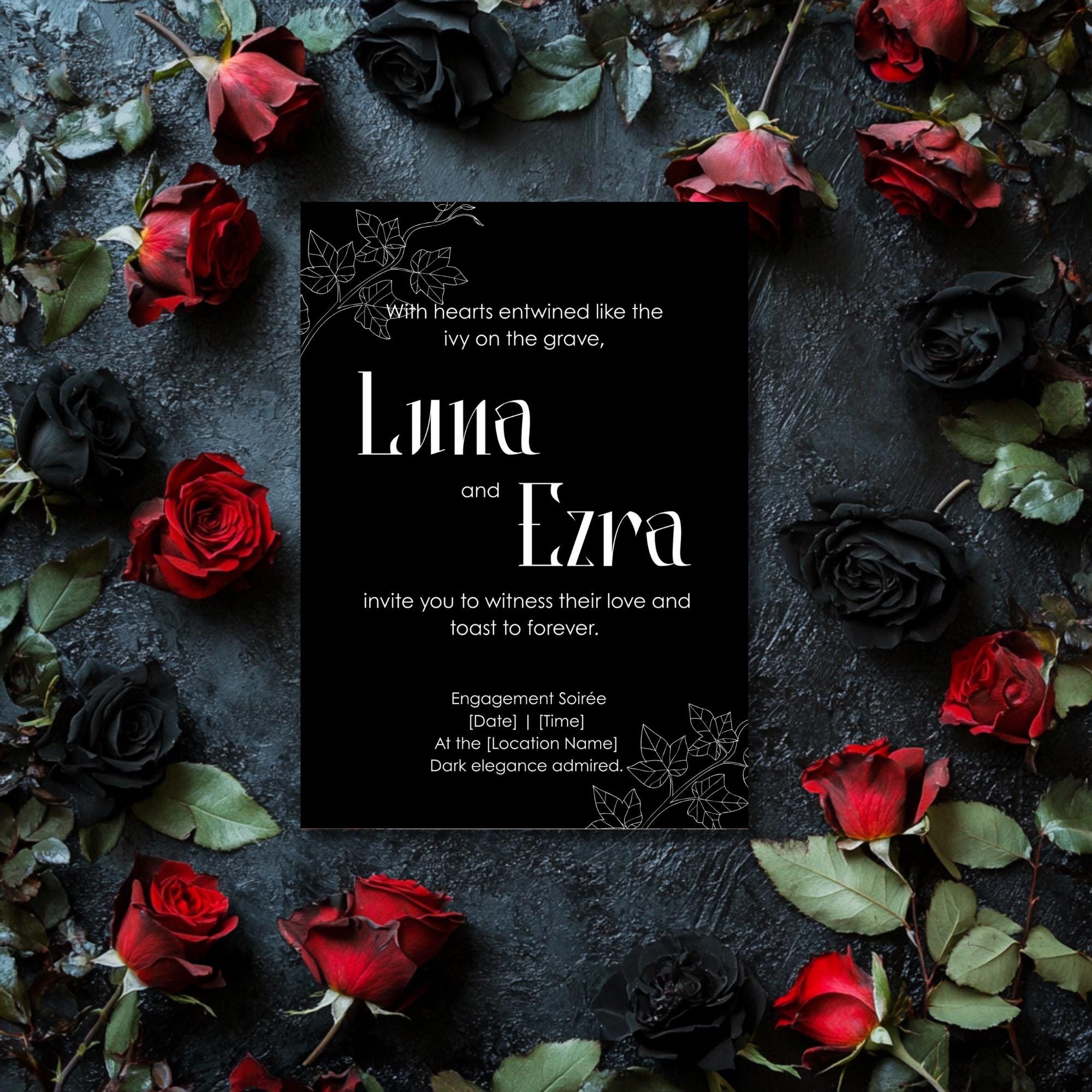 Gothic Printable Engagement Party Invitations Canva Template | Editable ...