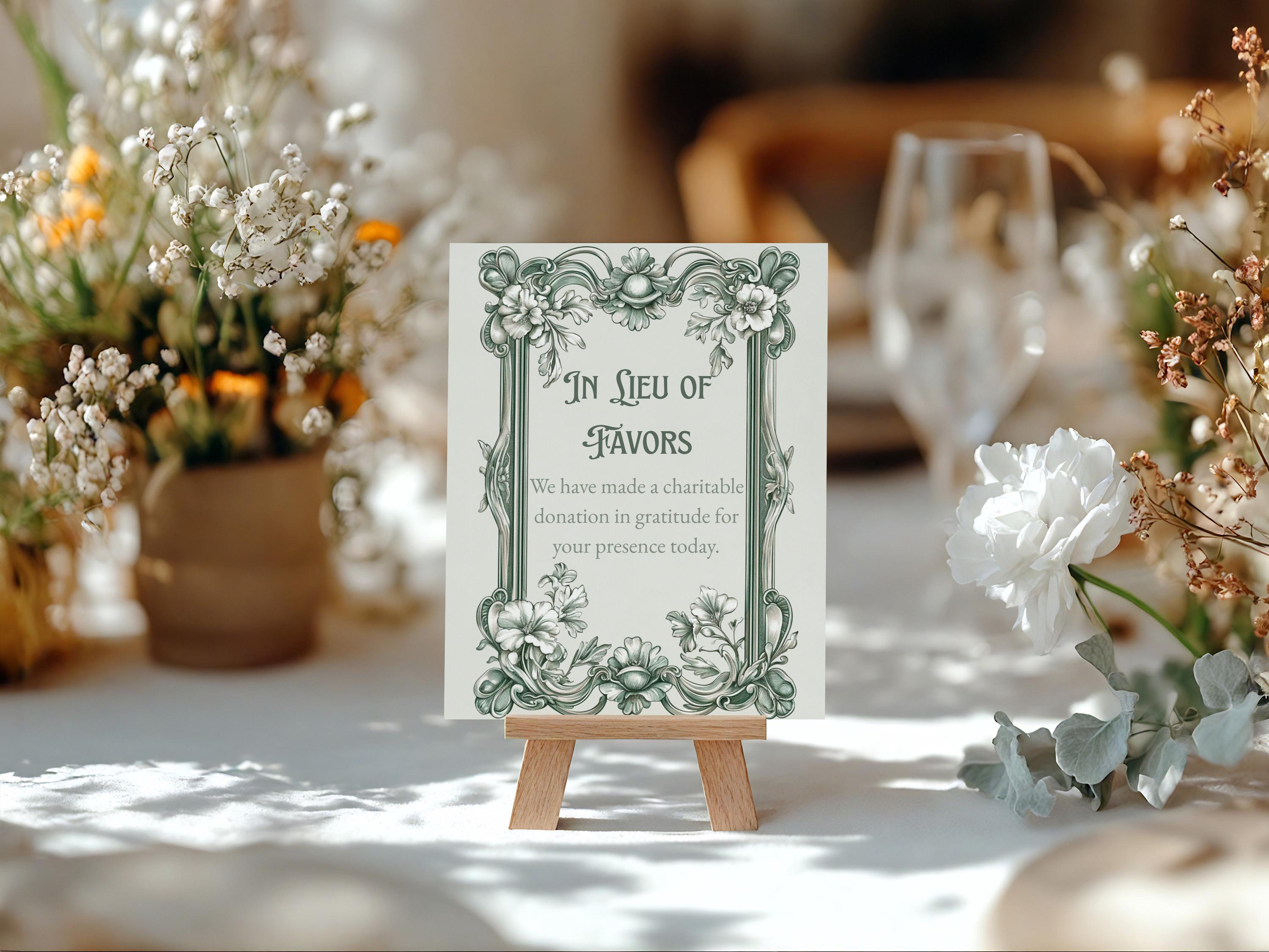 In Lieu of Favors Sign Printable – Victorian Vintage Sage Green Wedding ...