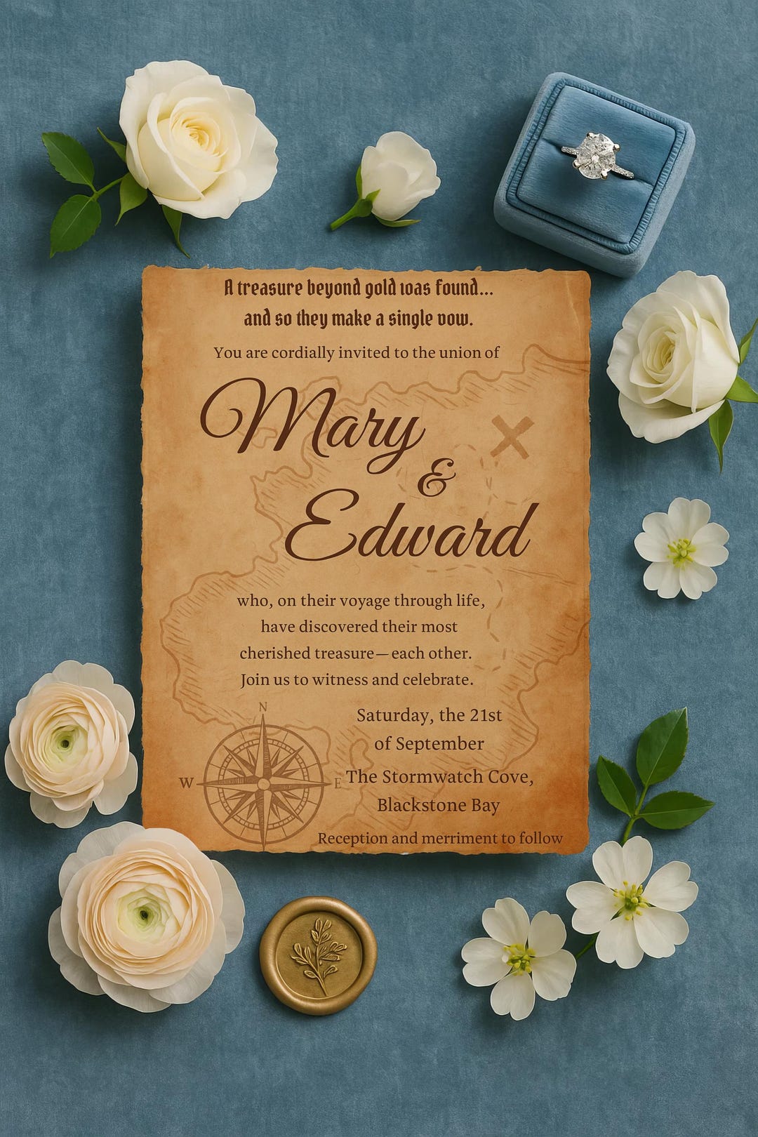 Pirate Wedding Invitation Template – 5x7” Canva | Treasure Map Nautical ...