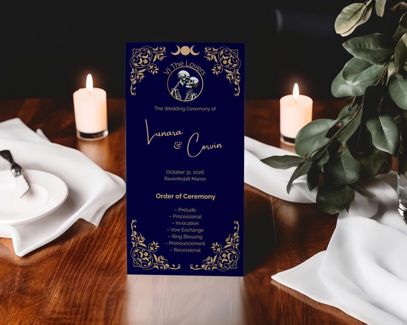 Gothic Wedding Program Template | Tarot Macabre | 4x8 Canva Template ...
