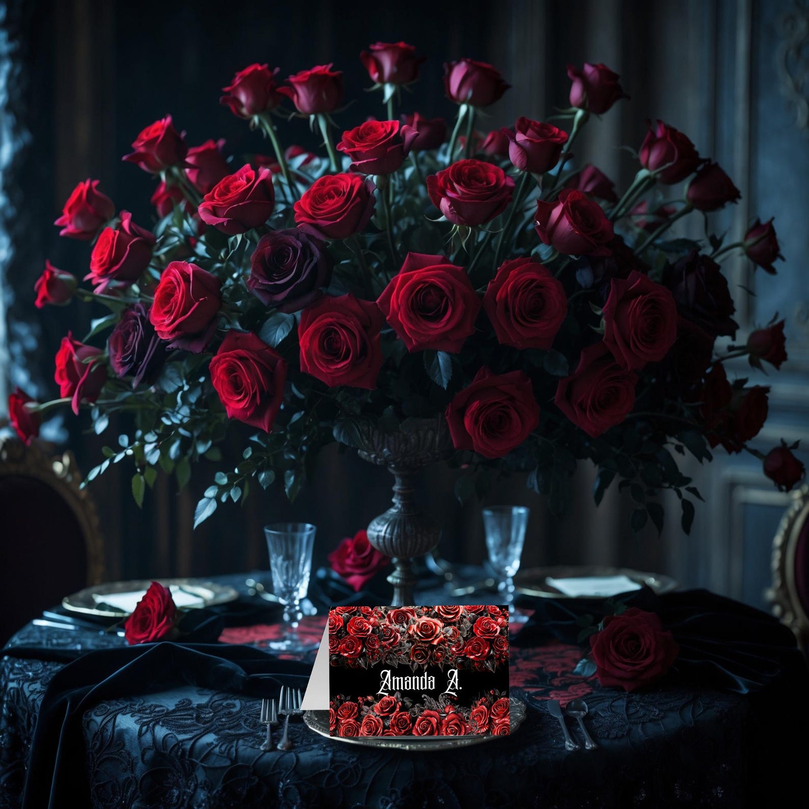 Goth Wedding Reception Place Cards Template – Editable Canva, Elegant Table Decor, Gothic ...