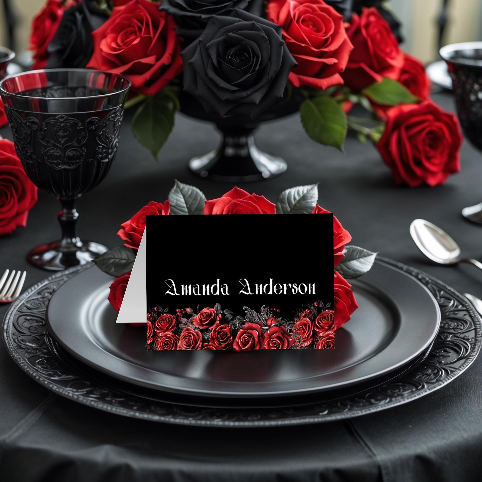 Goth Wedding Reception Place Cards Template – Editable Canva, Elegant ...