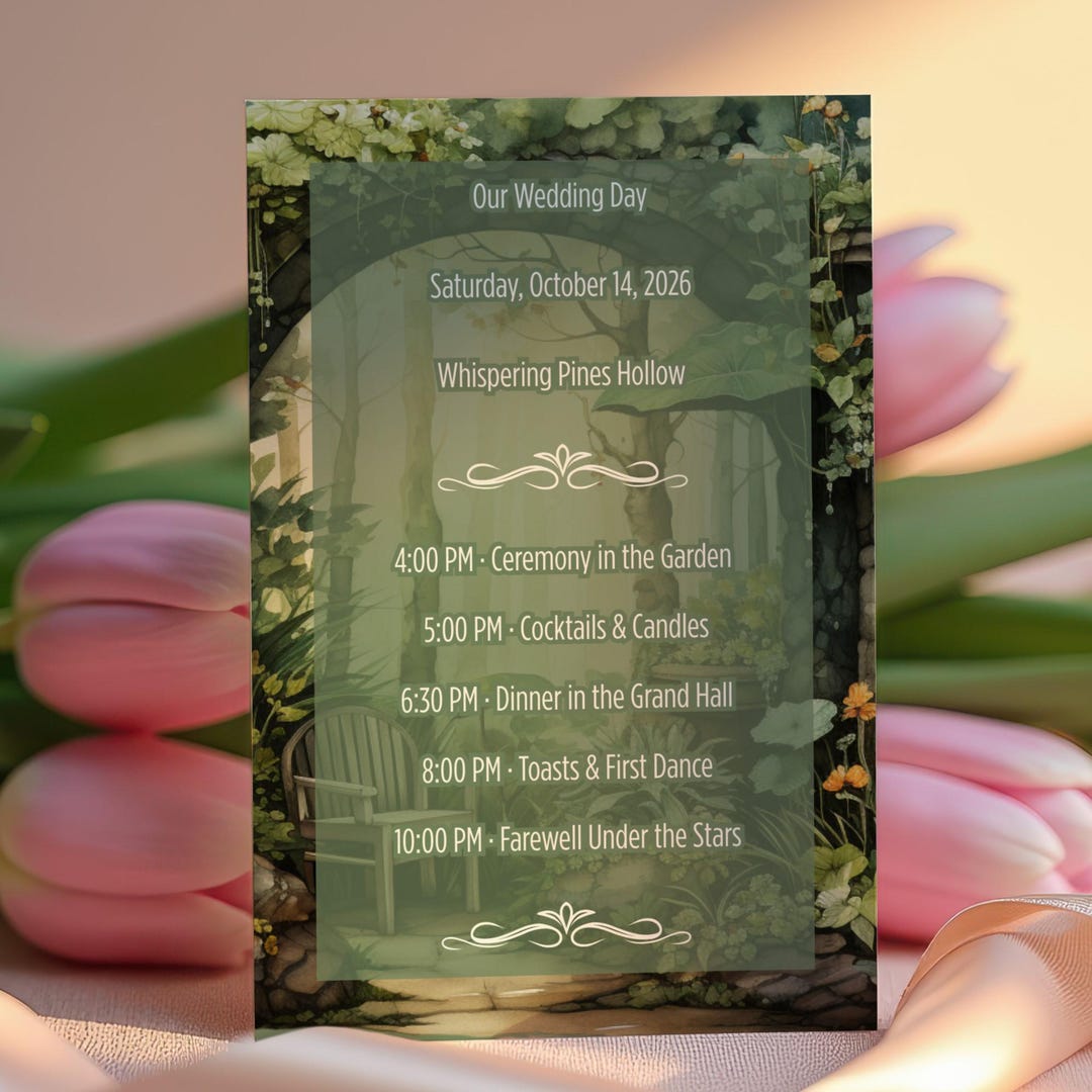 Forest Wedding Itinerary Canva Template – 4x6” Vertical Invitation ...