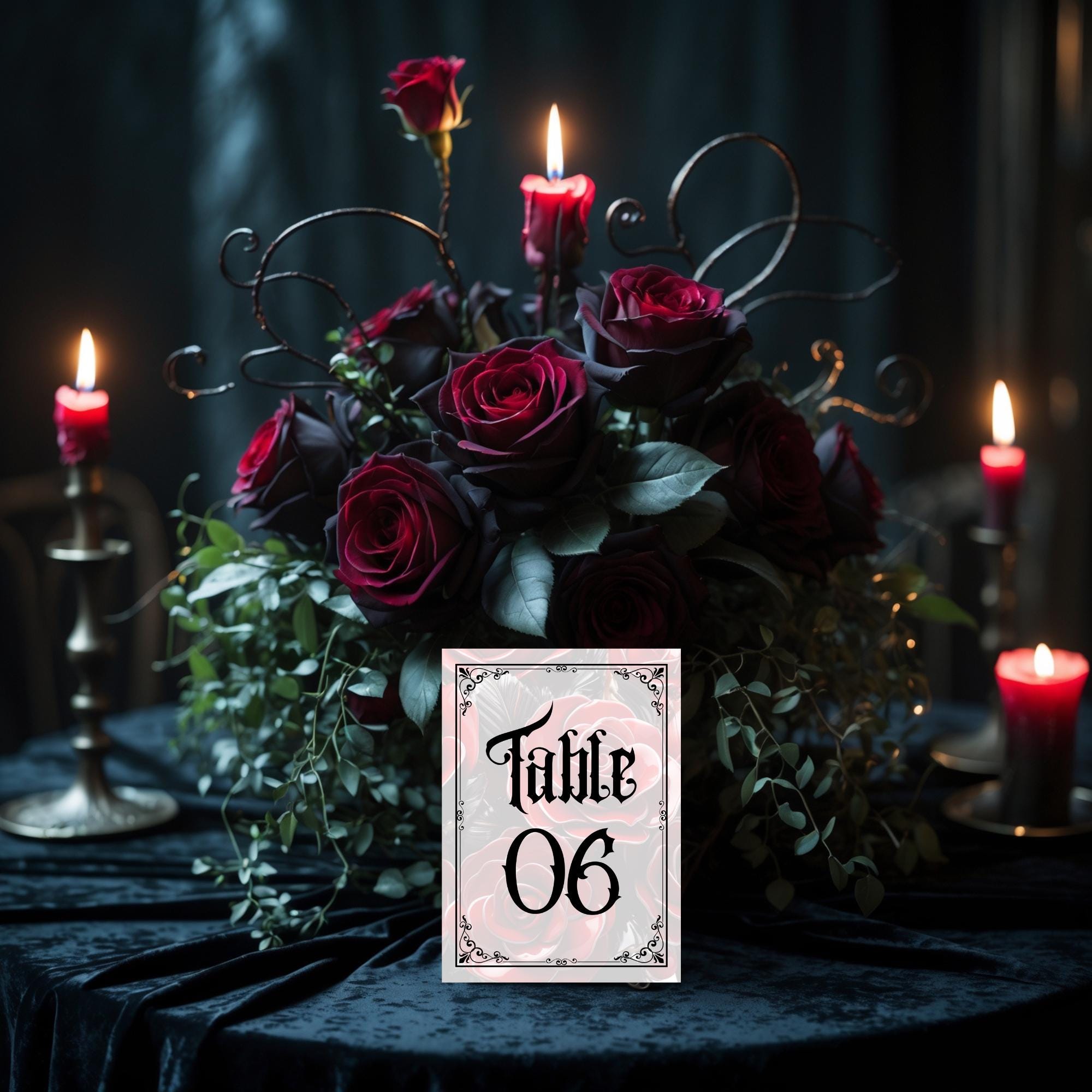 Goth Romance Table Number Cards, Editable Canva Template, 4x6 Gothic ...