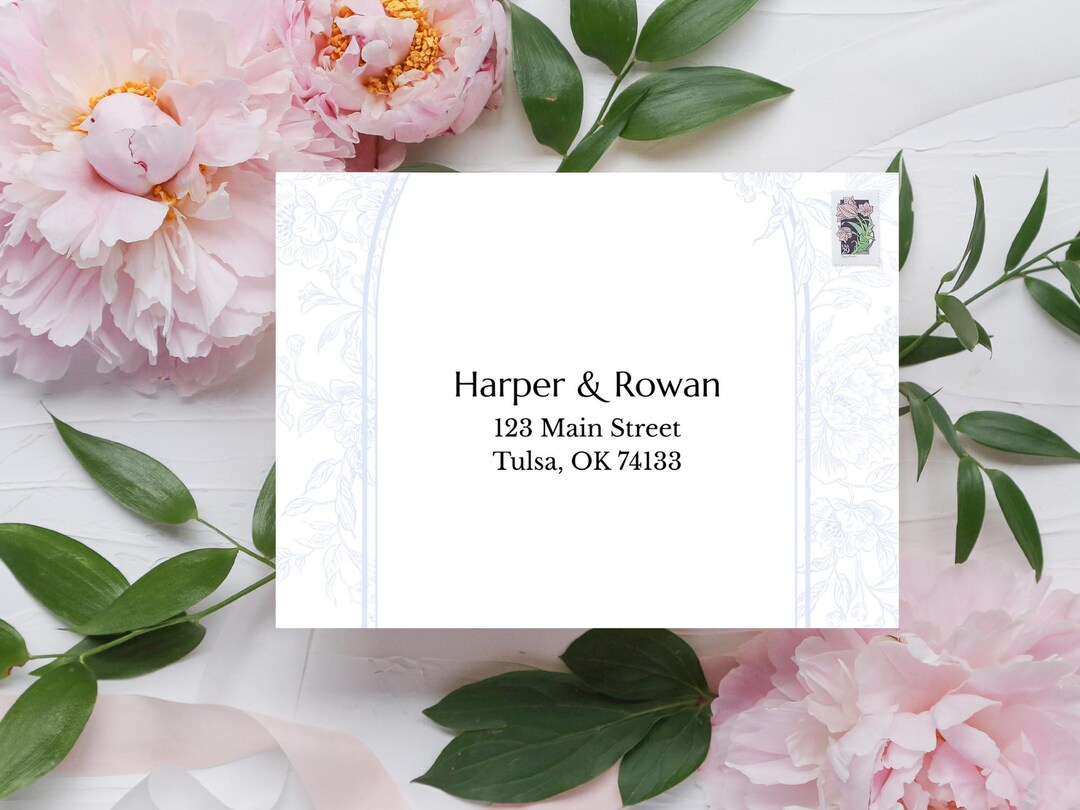 RSVP Envelope Address Template A2 Size – Blue Floral Wedding Printable ...