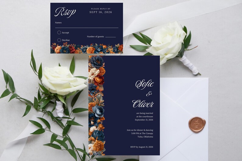 Elegant Courthouse Wedding Invitation Set • 2 Wordings Included • Navy ...