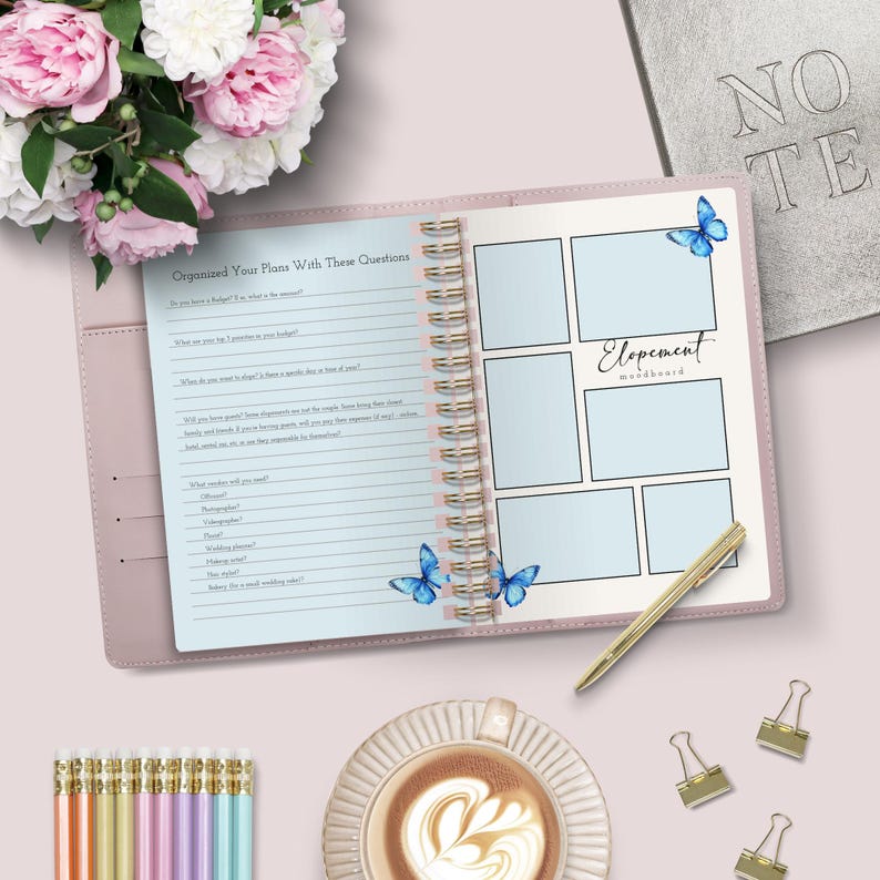 Elopement Planner Printable – Soft Wings, Quiet Vows | Icy Blue & Cream ...