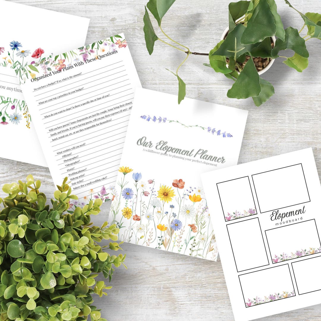 Wildflowers Elopement Planner Printable | Wedding Planning Checklist ...