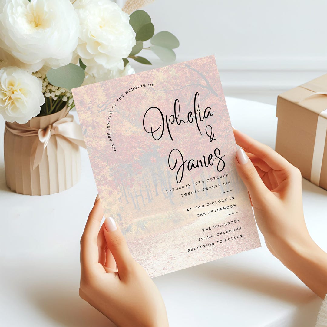 Fall Wedding Invitation Template Canva | Autumn Forest Leaves Printable ...