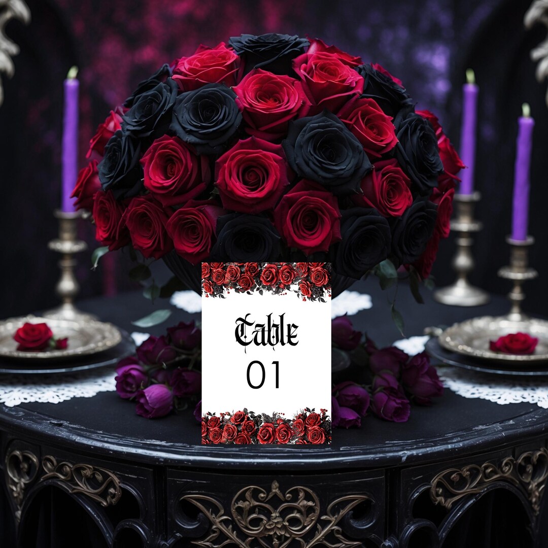 Goth Romance Table Number Cards, Editable Canva Template, 4x6 Gothic ...
